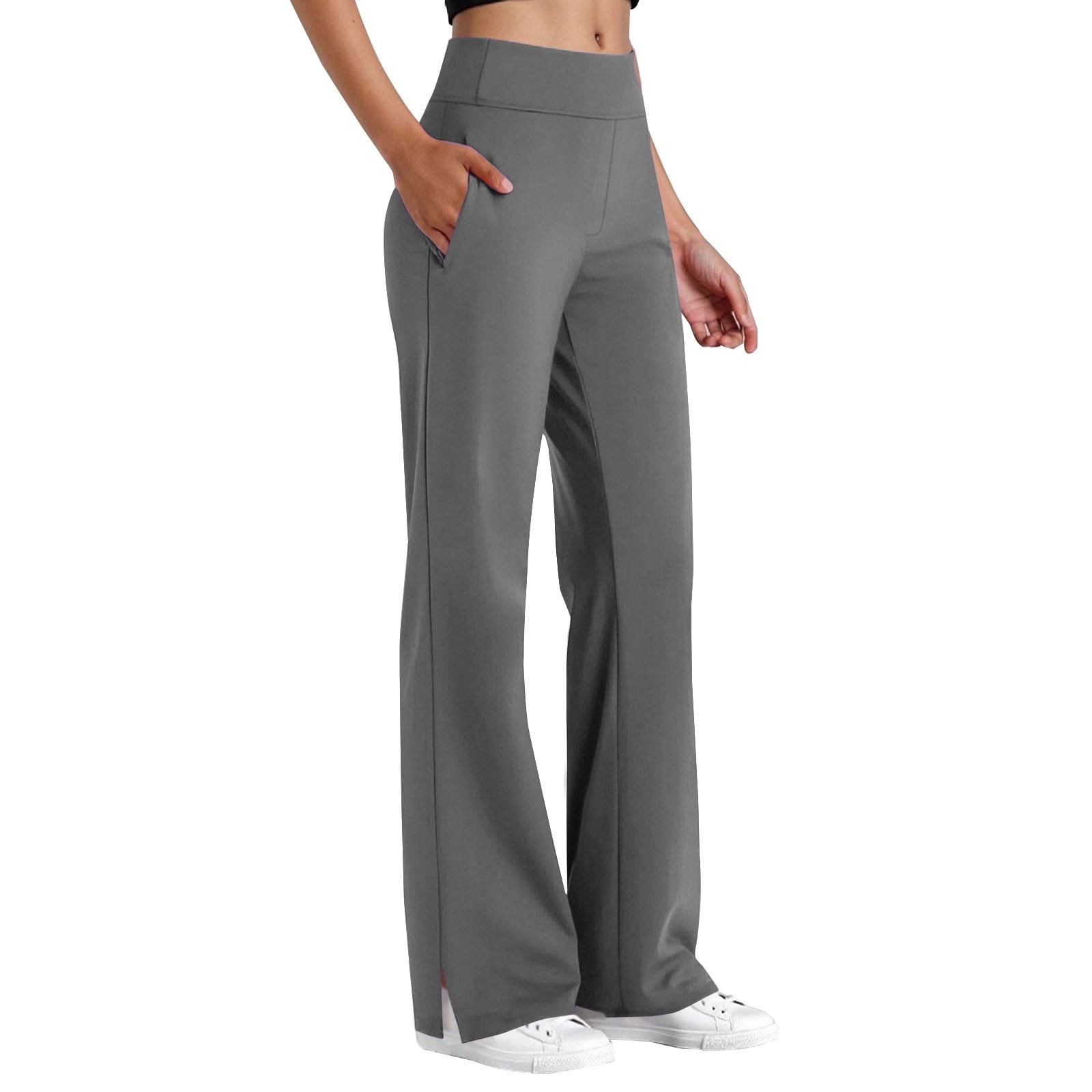 Gamivast Plus Size Dress Pants Women High Waisted Split Hem Wide Leg ...