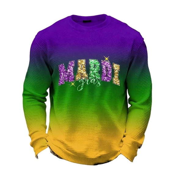 Gamivast Plus Size Mardi Gras Shirts for Men Waffle-Knit Long Sleeve ...