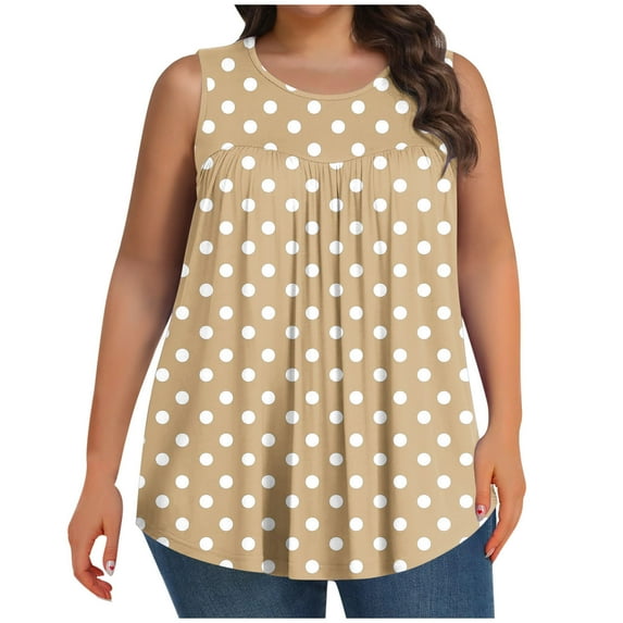 Gamivast Plus Size Tank Tops for Women Polka-Dot Round Neck Blouse ...