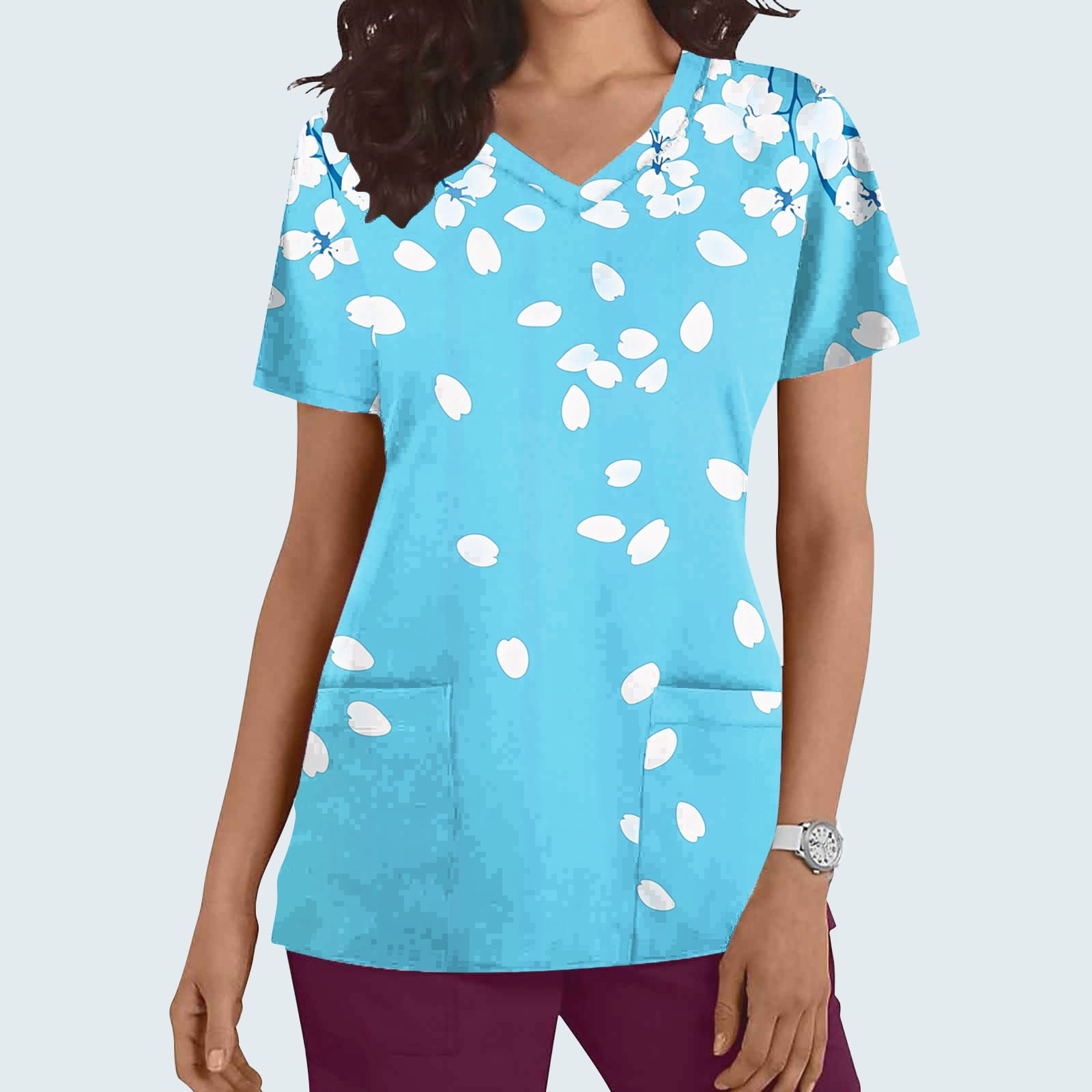 Gamivast Plus Size Womens Scrubs Print V-Neck Short Sleeve Scrub Tops ...