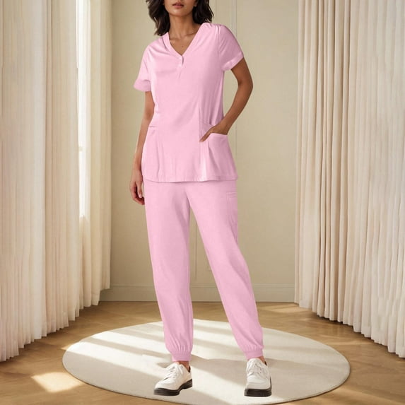 Gamivast Plus Size Womens Scrubs Set Stretch V-Neck Scrubs Sets Elastic ...