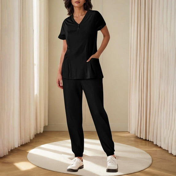 Gamivast Plus Size Womens Scrubs Set Stretch V-Neck Scrubs Sets Elastic ...