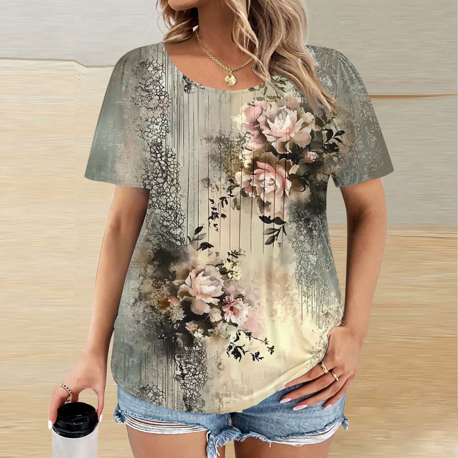 Gamivast Plus Size Womens Tops Crew Neck Loose Short Sleeve Blouse ...