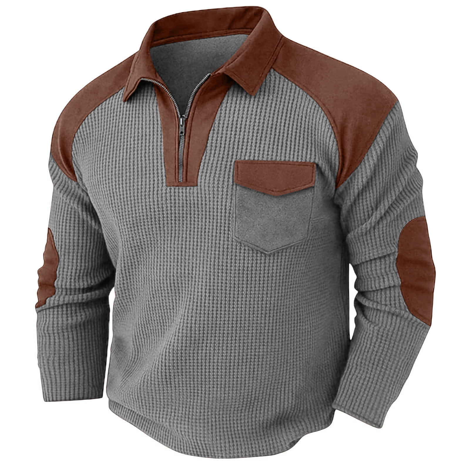 Gamivast Quarter Zip Pullover Men Waffle-Knit Pachwork Lapel Collar ...