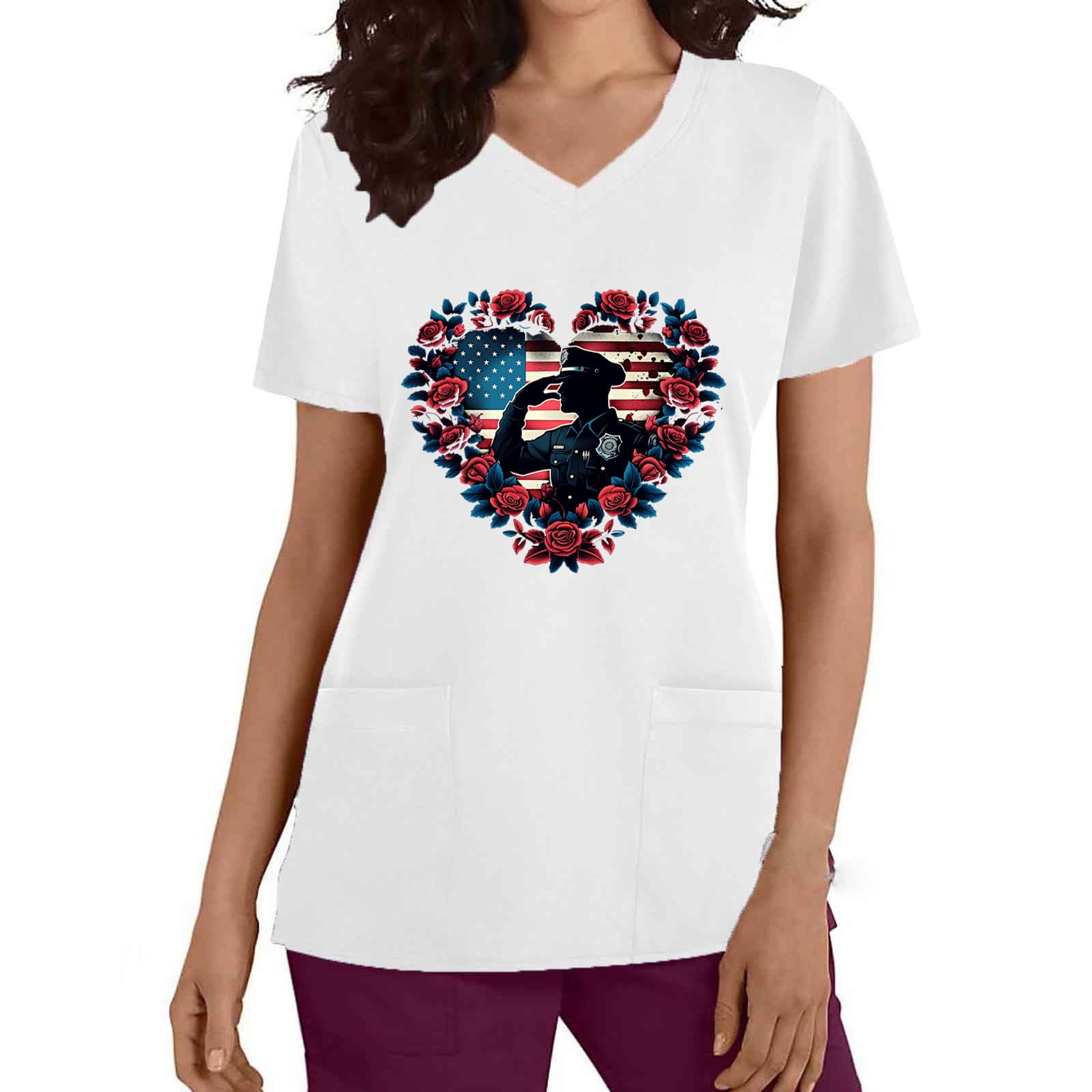Gamivast Scrubs for Women American Flag Heart Print Nursing Scrubs V ...
