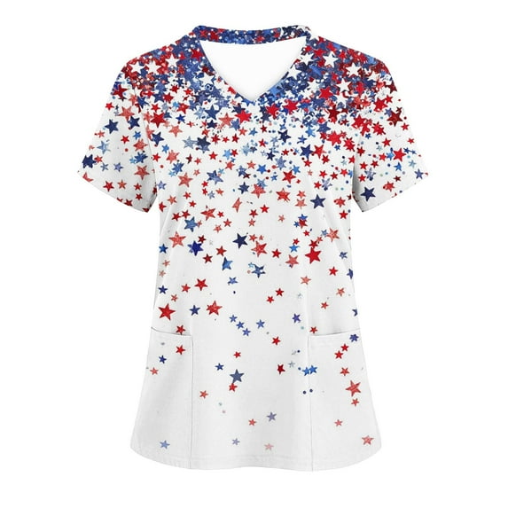 Gamivast Scrubs for Women Patriotic Flag Print Short Sleeve Nursing ...