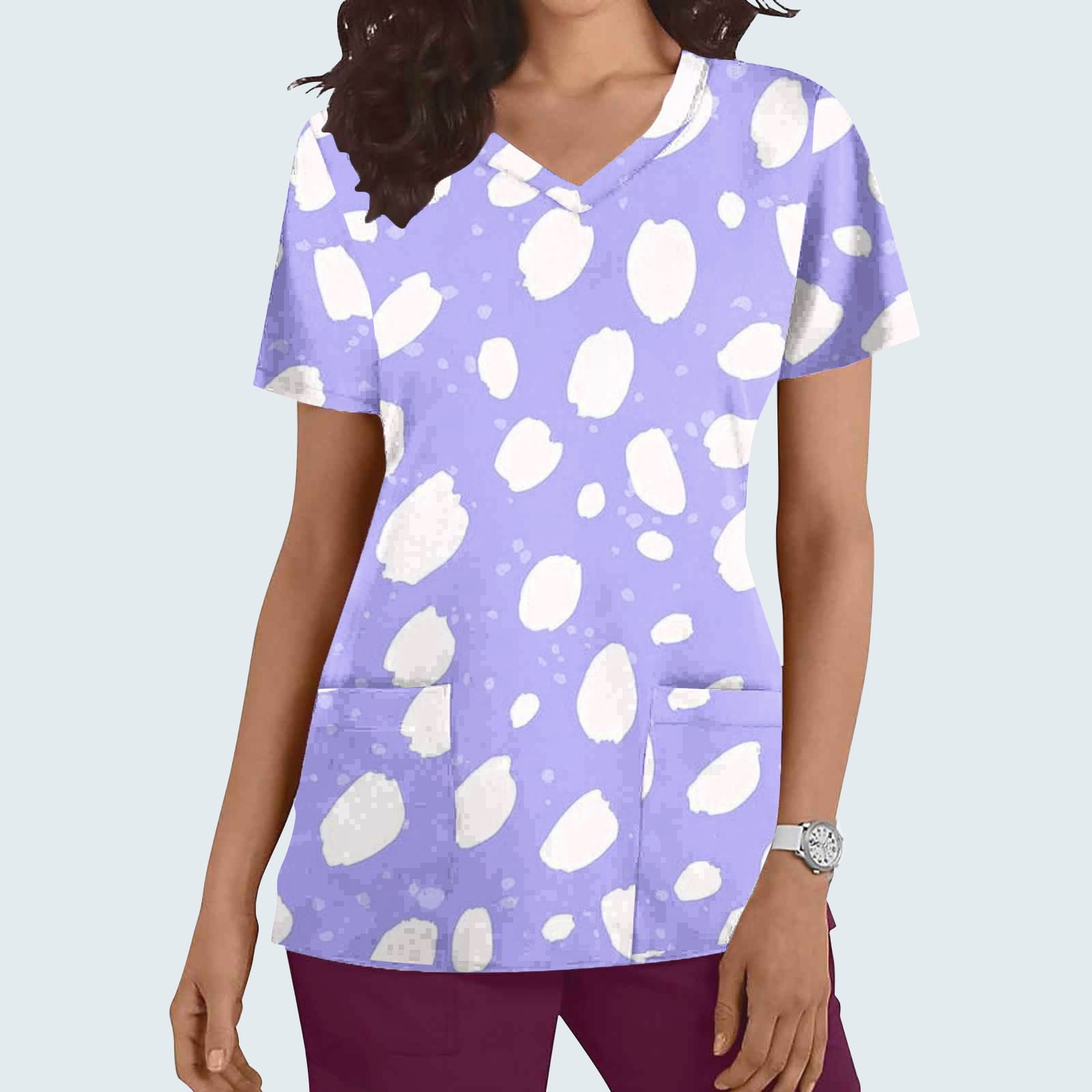 Gamivast Scrubs for Women Polka-Dot Print Loose Fit Nursing Scrubs V ...