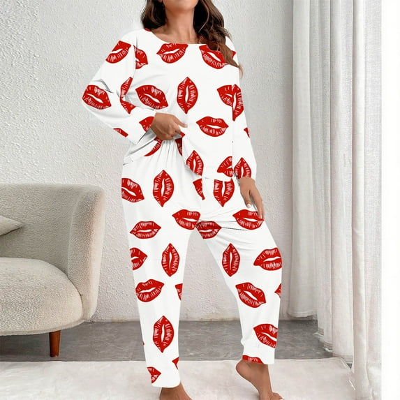 Gamivast Soft Womens Pajama Sets Plus Size Long Sleeve Love Graphic ...