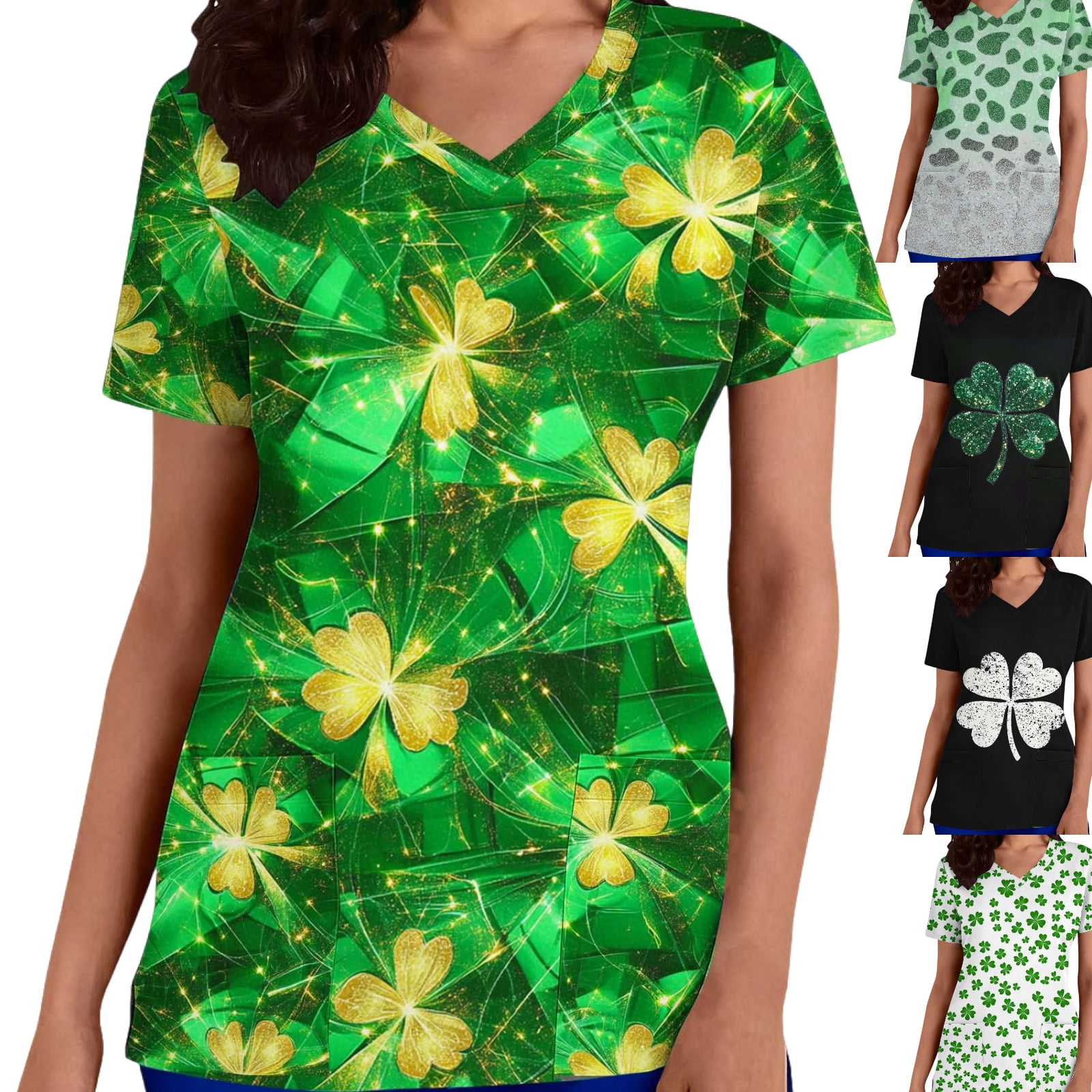 Gamivast St Patricks Day Scrubs for Women Plus Size Clover Graphic ...