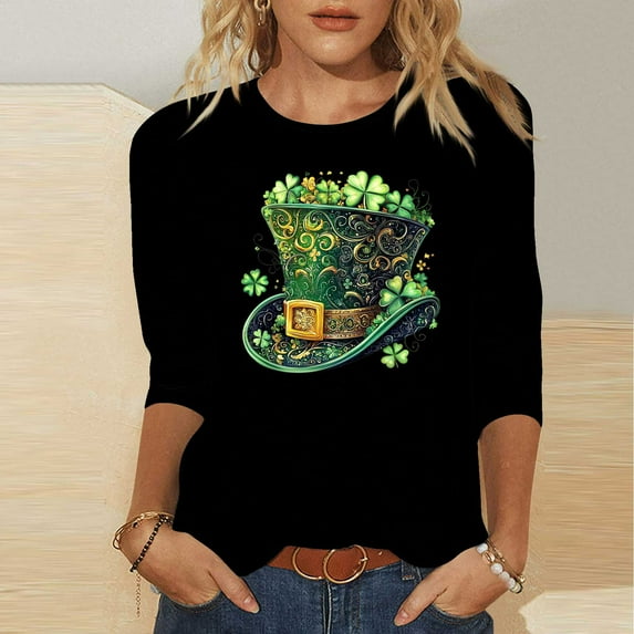 Gamivast St Patricks Day Shirt Women Plus Size 3/4 Sleeve Cute Bow ...
