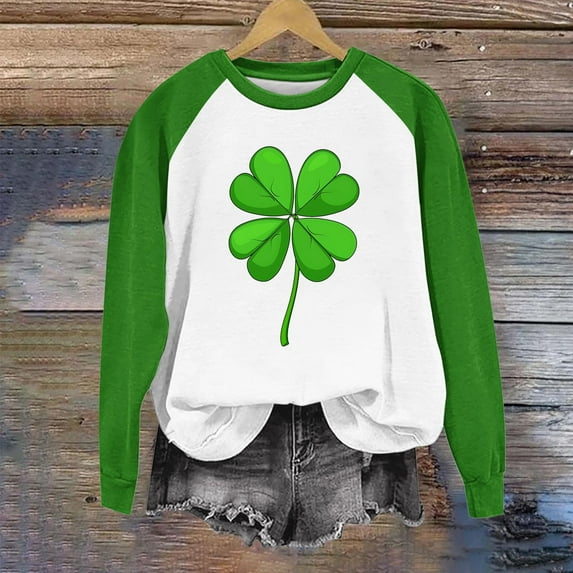 Gamivast St Patricks Day Sweatshirt for Women Color Block Lucky Leaf ...