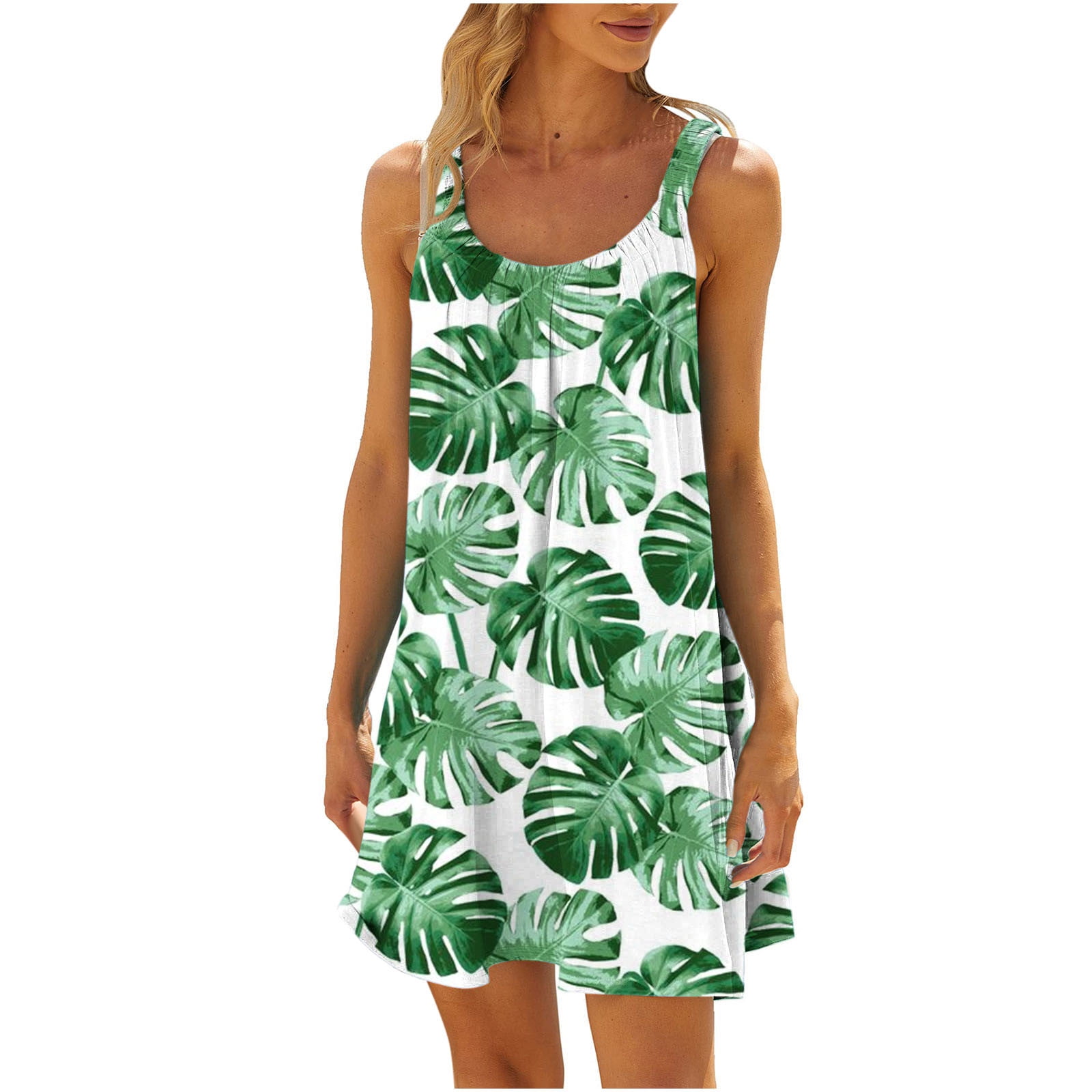 Gamivast Summer Tropical Floral Print Dress For Women Cute Little Sundress Beach Cover Up Dress