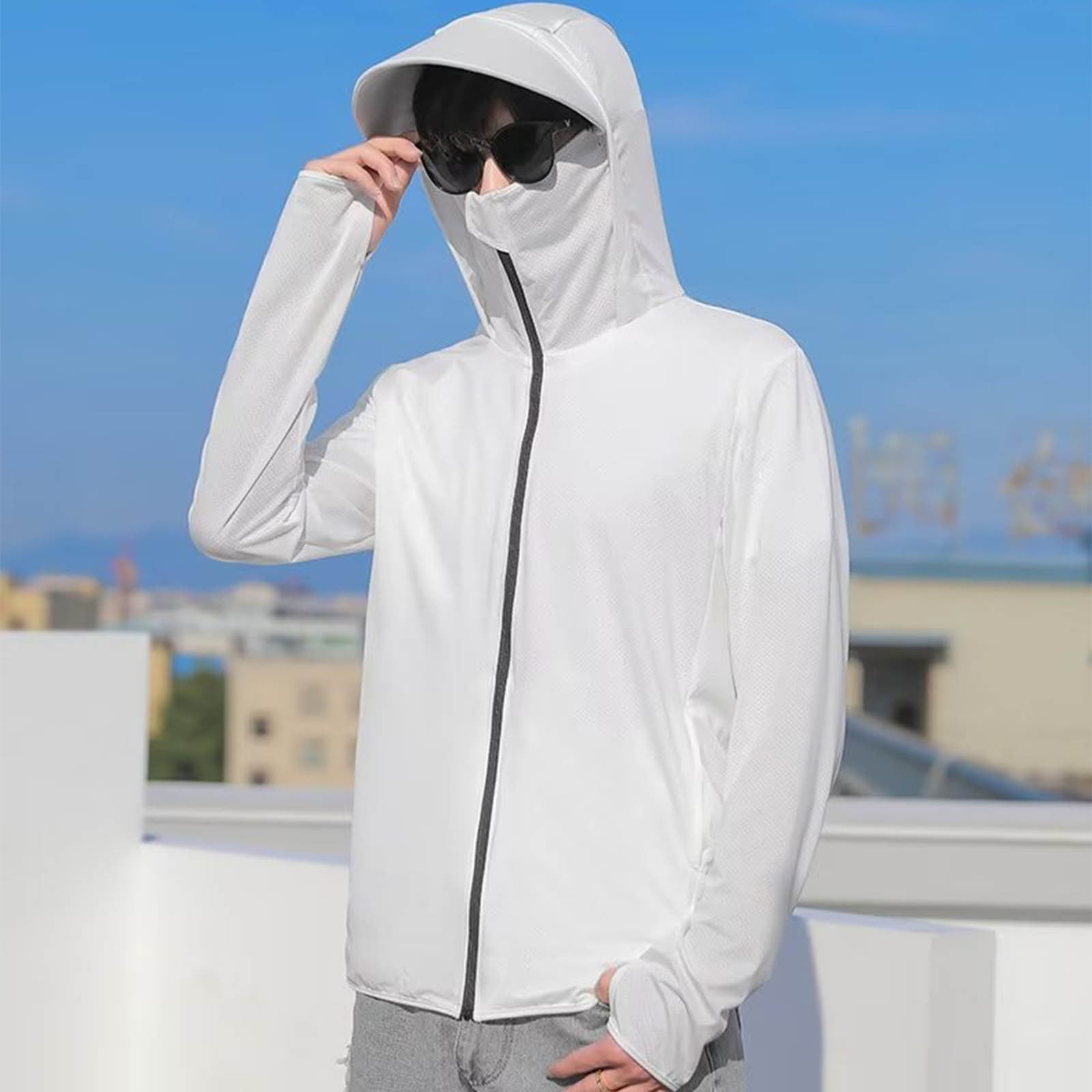 Gamivast Sun Hoodie for Men Zip up Face Mask UV Protection Clothing ...