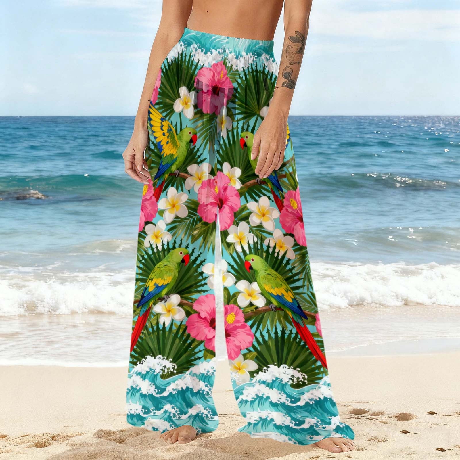 Gamivast Swimsuit Coverup for Women Pants Floral Elastic Waist Sheer ...