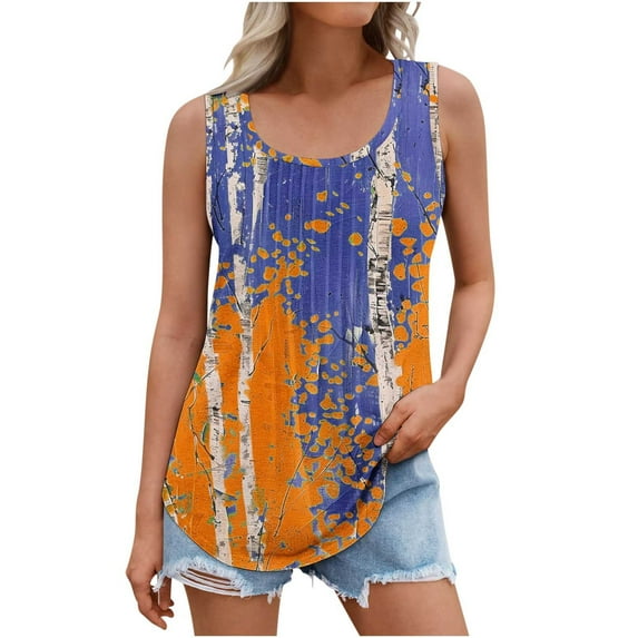 Gamivast Tank Tops for Women Plus Size Print Round Neck Sleeveless ...