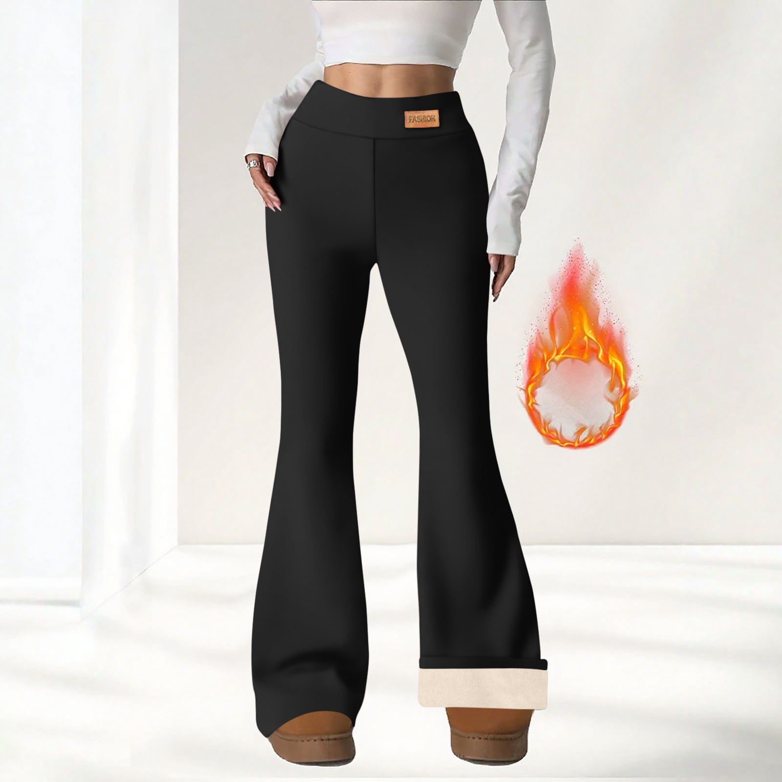 Gamivast Thermal Dress Pants Women Flare Pull on Fleece Lined Pants ...