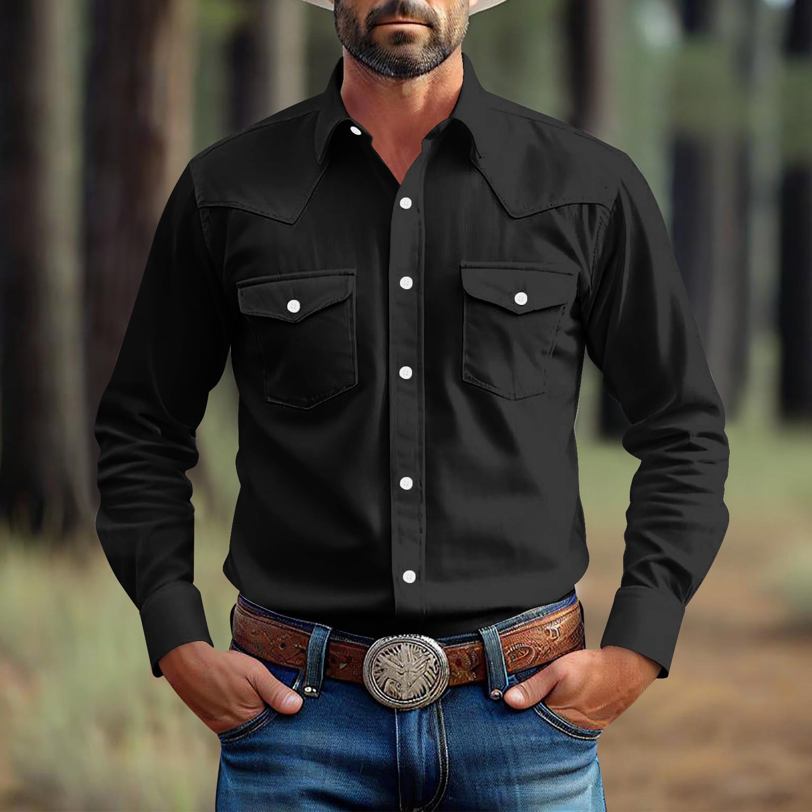 Gamivast Western Cowboy Shirts for Men Vintage Pearl Snap Button Down ...