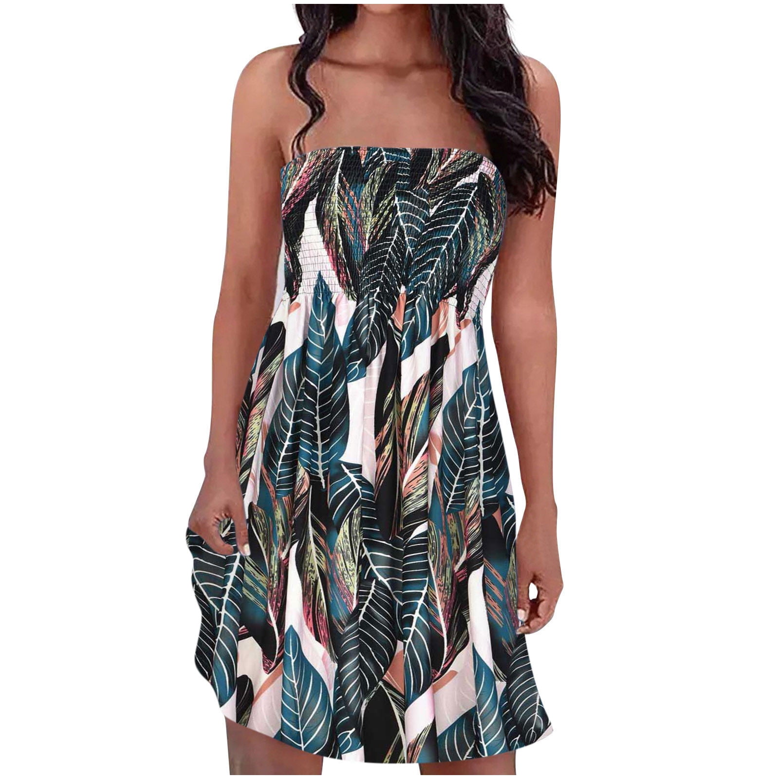 Gamivast Women Sexy Strapless Tube Top Mini Dress Tropical Floral Print