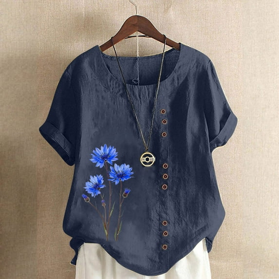 Gamivast Women's Blouses Plus Size Short Sleeve Round Neck Beach Tops ...