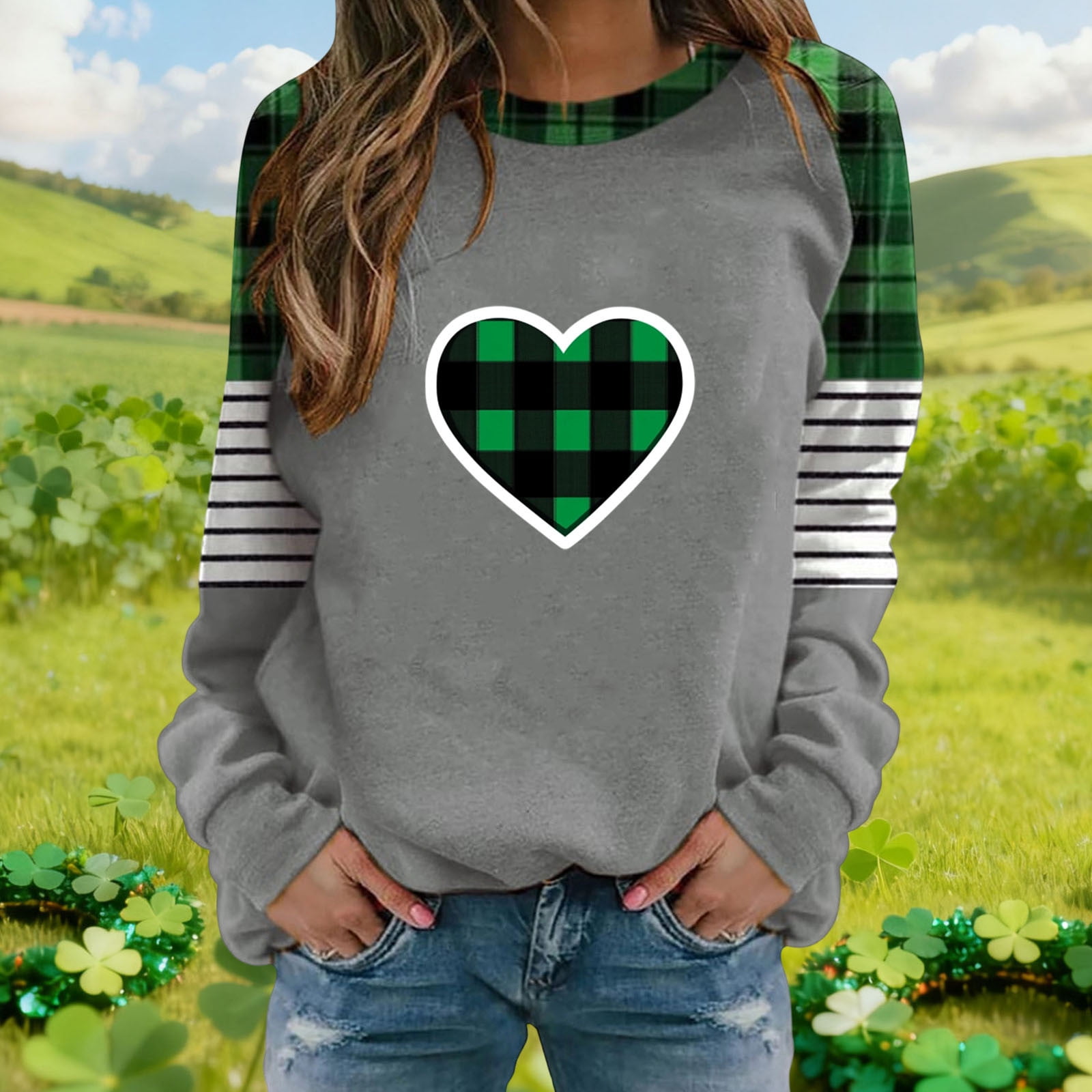 Gamivast Women's St Patrick's Day Sweatshirt Plus Size Color Block ...
