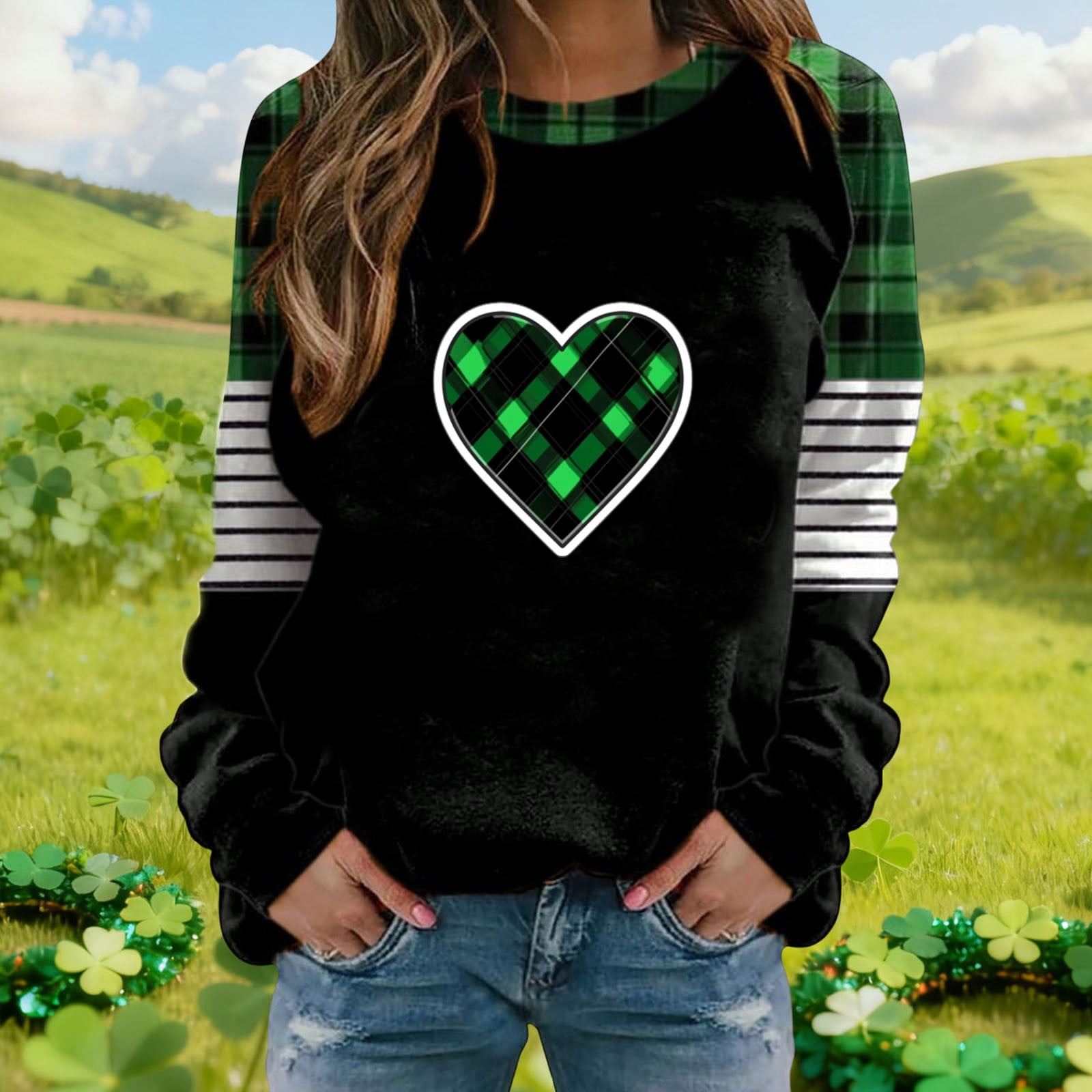 Gamivast Women's St Patrick's Day Sweatshirt Plus Size Color Block ...