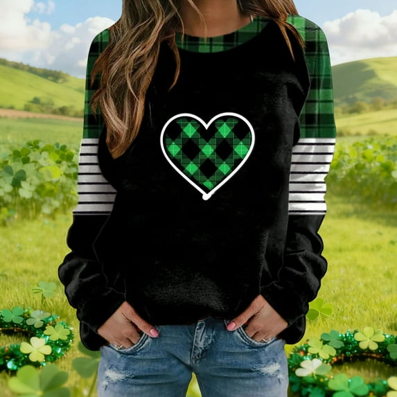Gamivast Women's St Patrick's Day Tops Funny Heart Lucky Clover Graphic ...