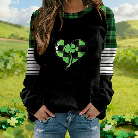 Gamivast Women's St Patrick's Day Tops Plus Size Color Block Heart ...