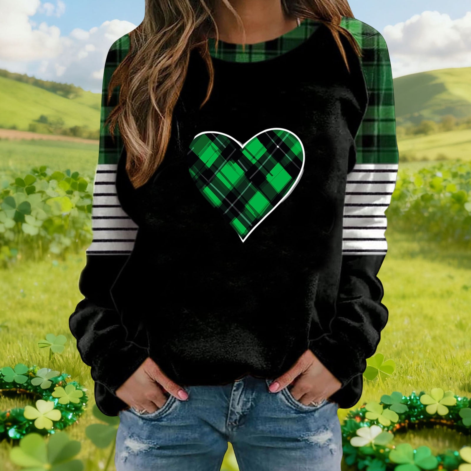 Gamivast Women's St Patrick's Day Tops Plus Size Cute Heart Graphic ...