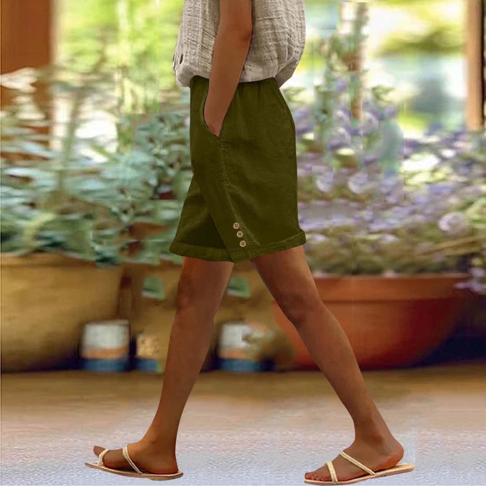 Gamivast Womens Clearance Summer Linen Shorts for Women Solid Color ...