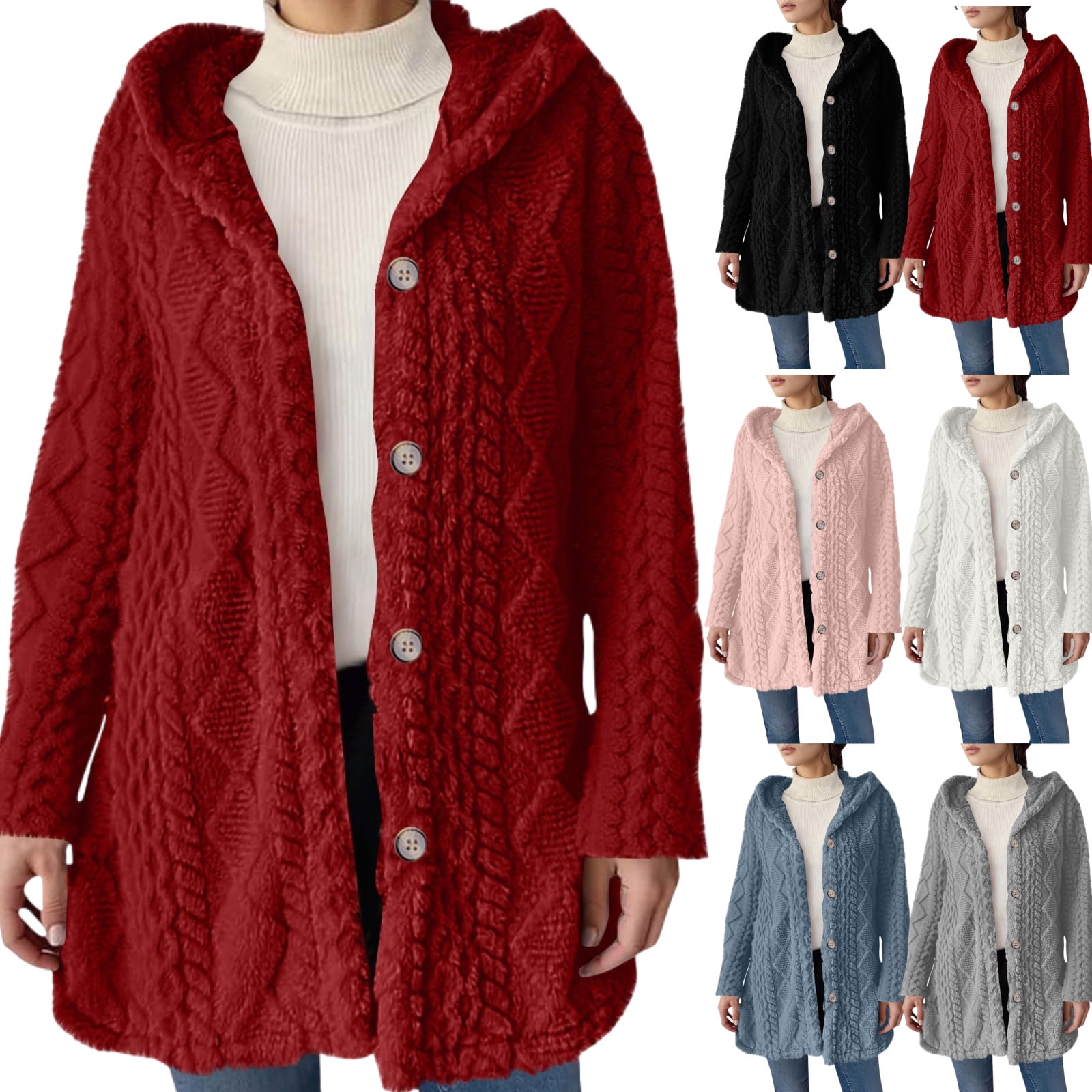 Gamivast Womens Fuzzy Fleece Jackets Oversized Hooded Button Down ...