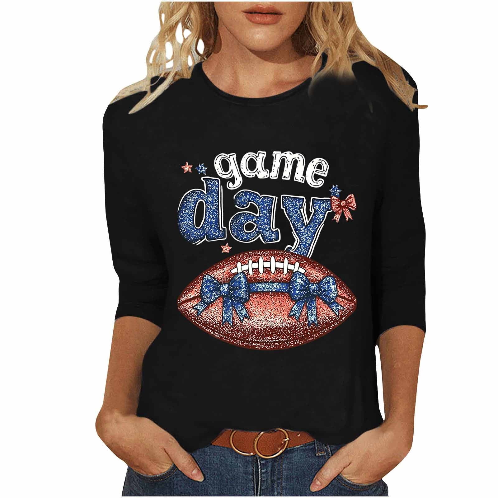 Gamivast Womens Long Sleeve Shirts Game Day Glitter Bow Football Crew ...