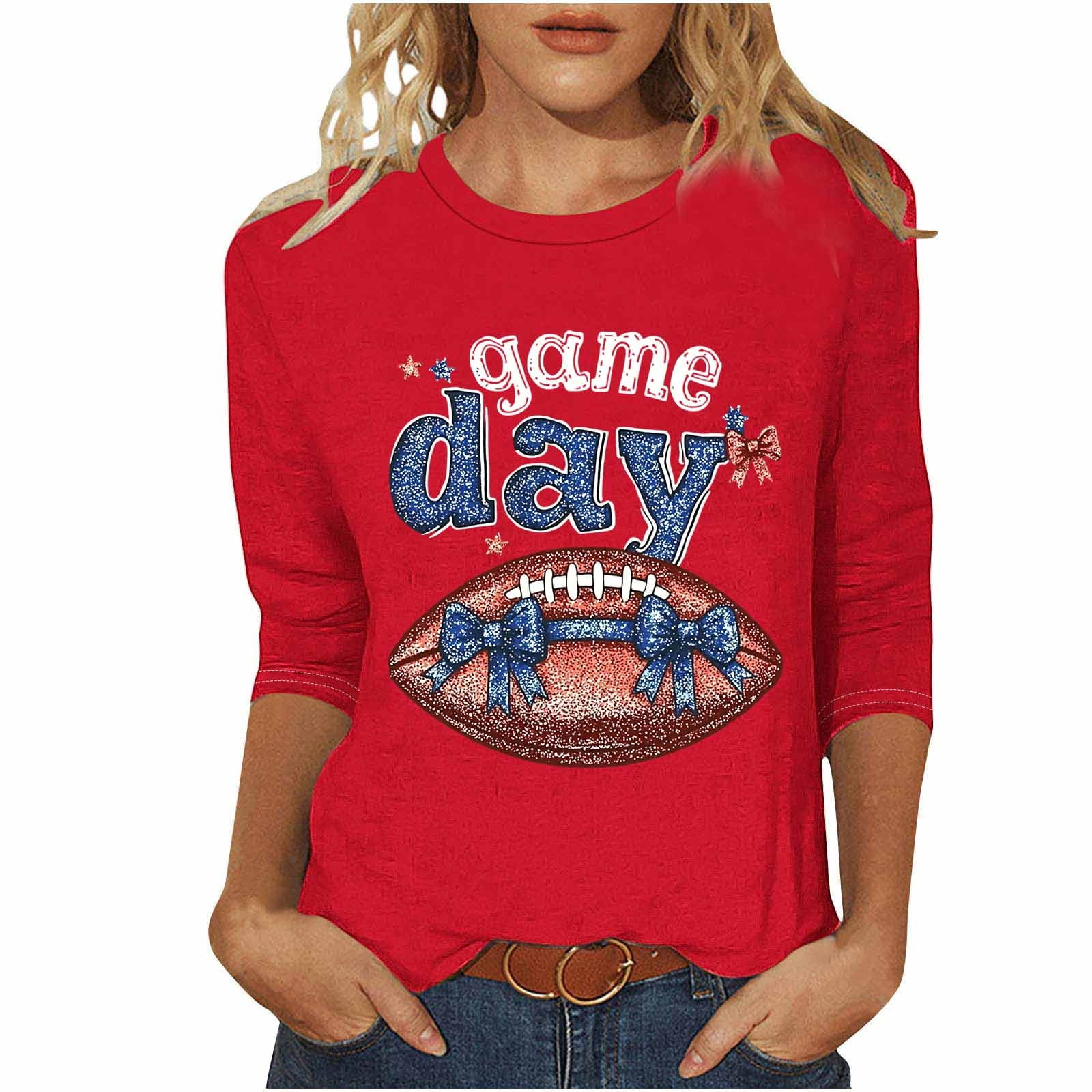 Gamivast Womens Long Sleeve Shirts Game Day Glitter Bow Football Crew ...