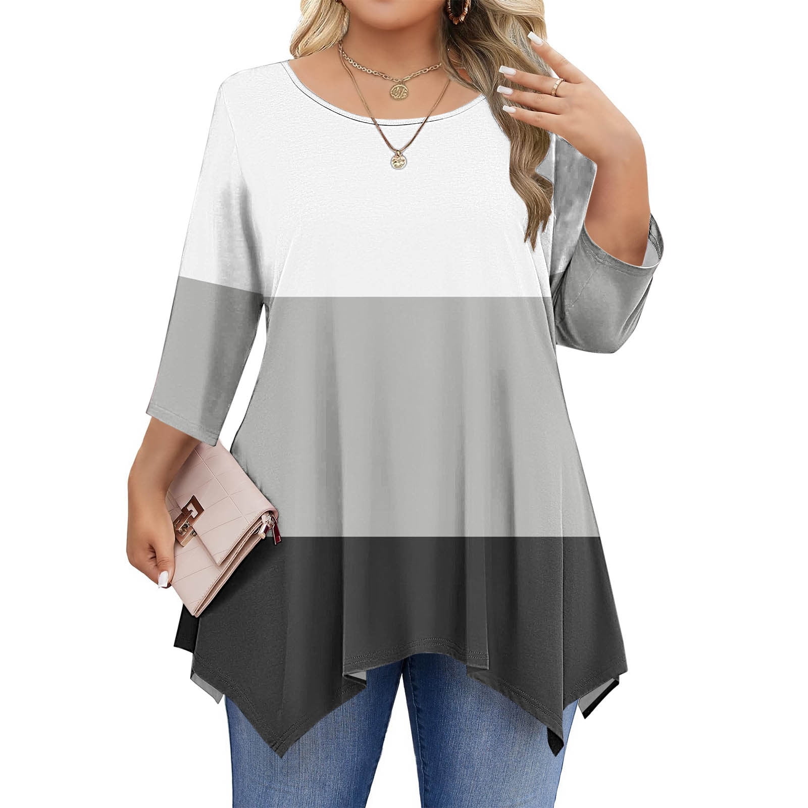 Gamivast Womens Plus Size Tops 3/4 Sleeve Color Block Oversized Tunic ...