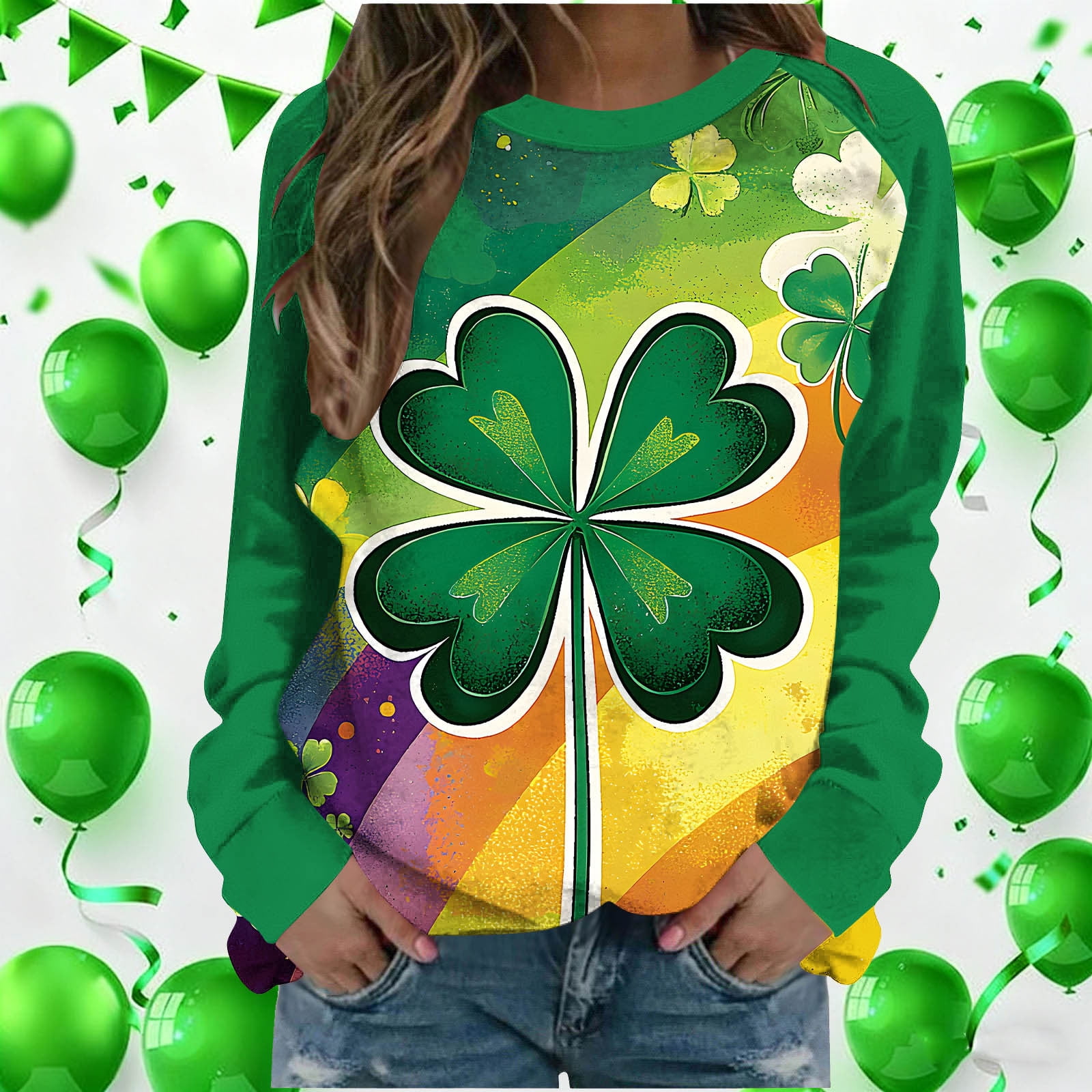 Gamivast Womens St Patrick Day Tops Shamrock Clover Printed Round Neck ...