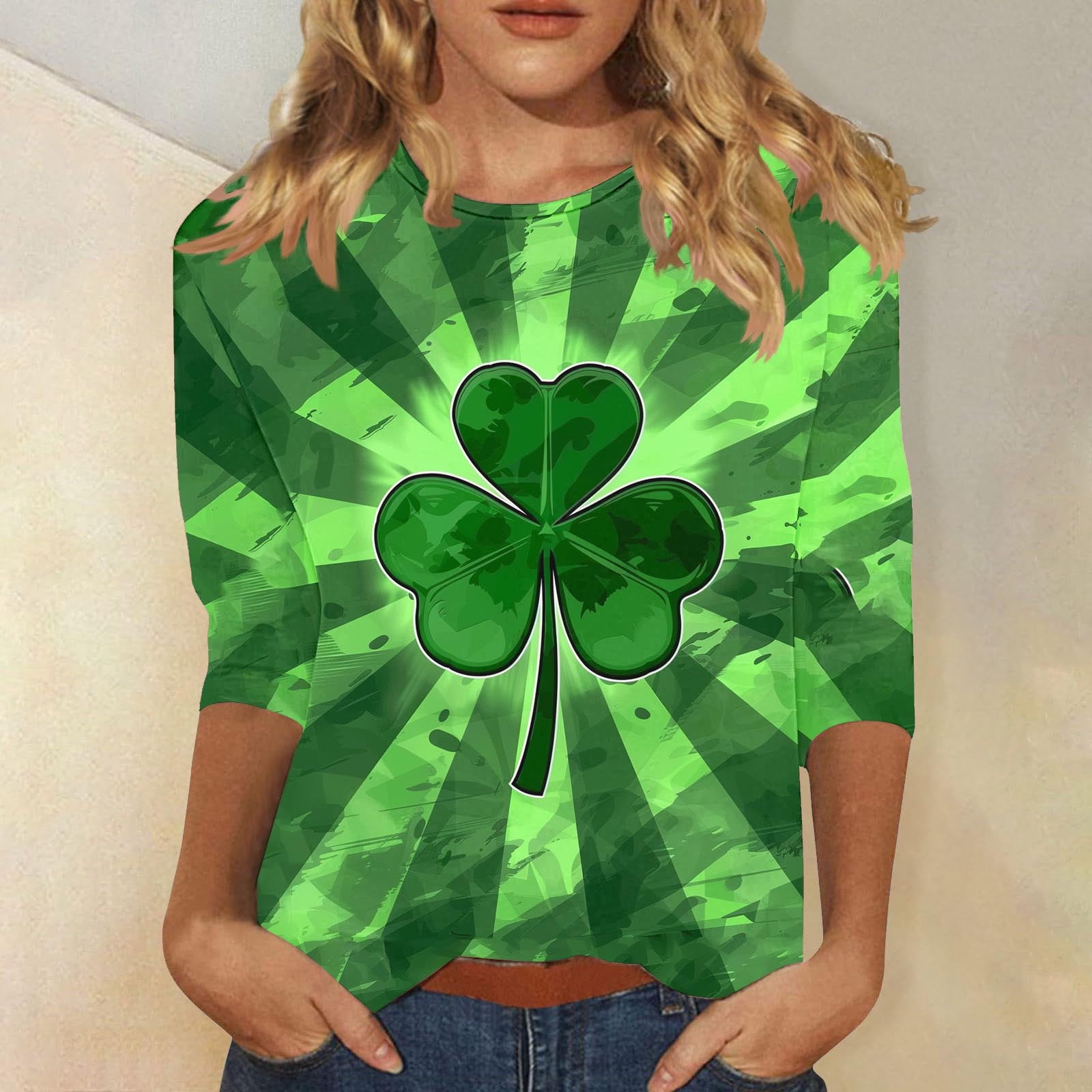 Gamivast Womens St Patricks Day Sweatshirts Plus Size Green 3/4 Sleeve ...