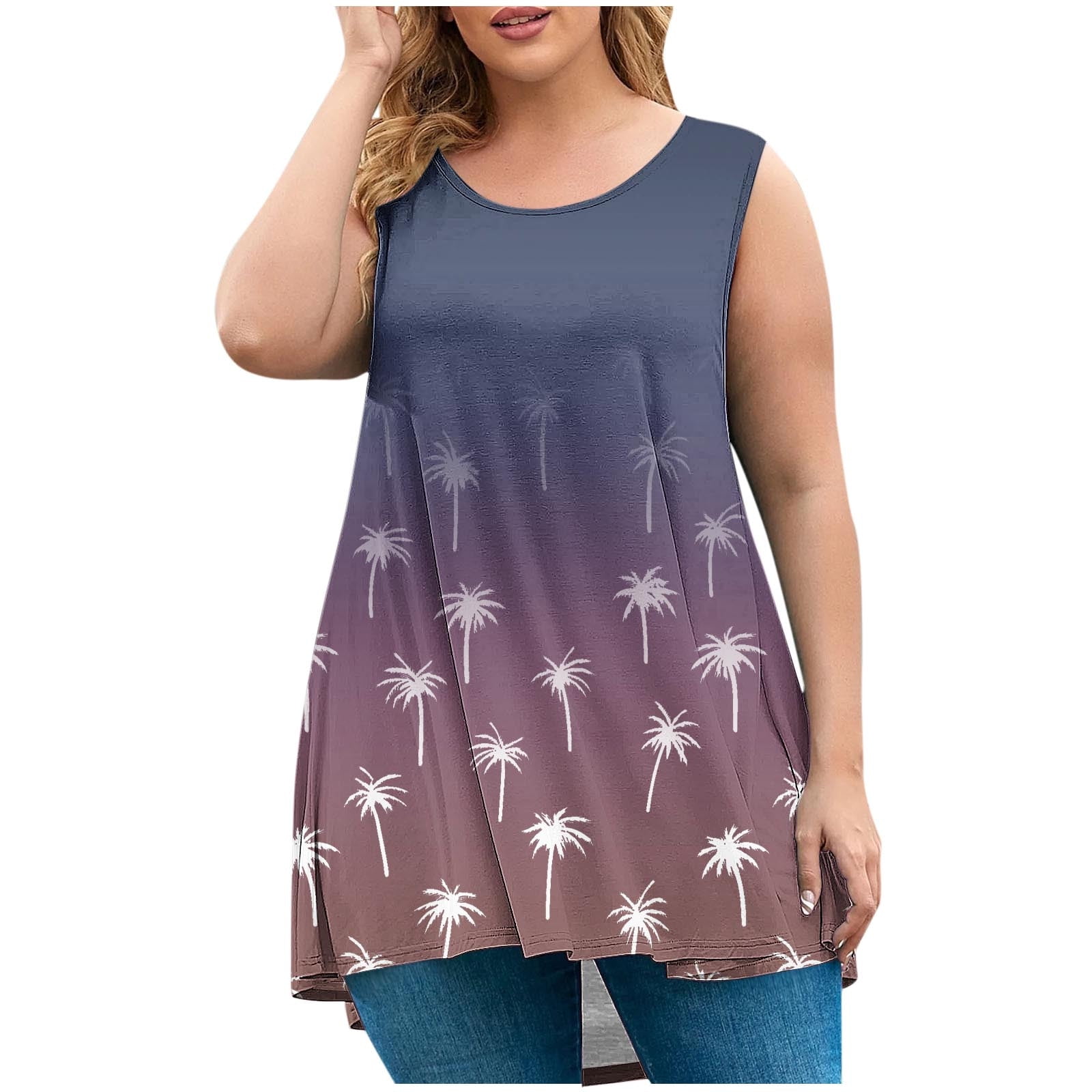 Gamivast Womens Summer Tank Tops Plus Size Color Block Stripe Print ...