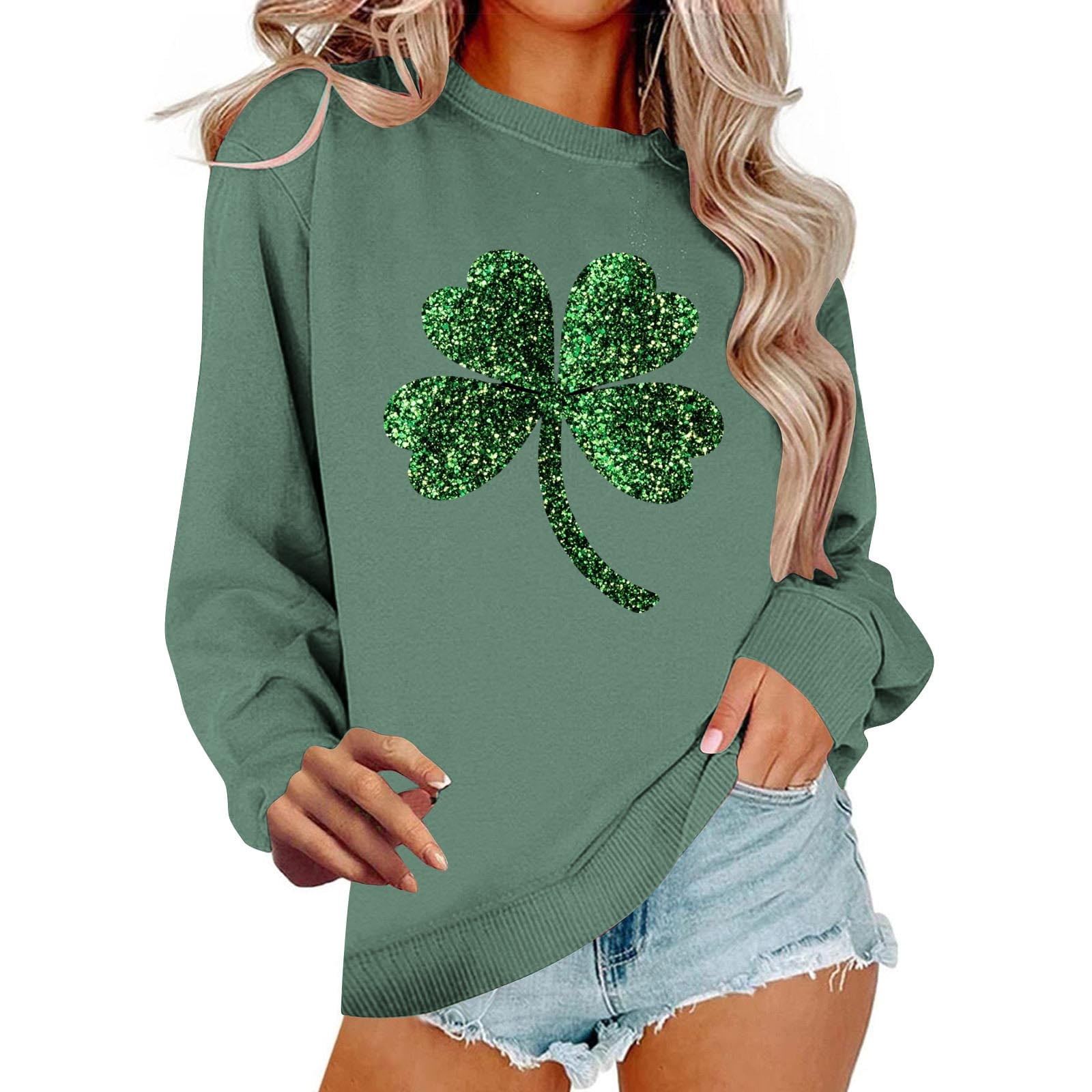 Gamivast Womens Sweatshirt Sparkling Clover Crew Neck Pullover ...