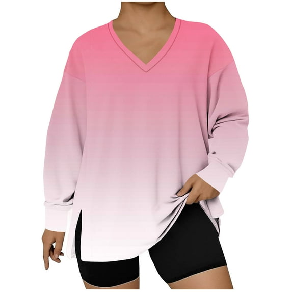 Gamivast Womens Sweatshirts Plus Size Gradient V Neck Side Split Casual ...
