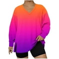 Gamivast Womens Sweatshirts Plus Size Gradient V Neck Side Split Casual ...