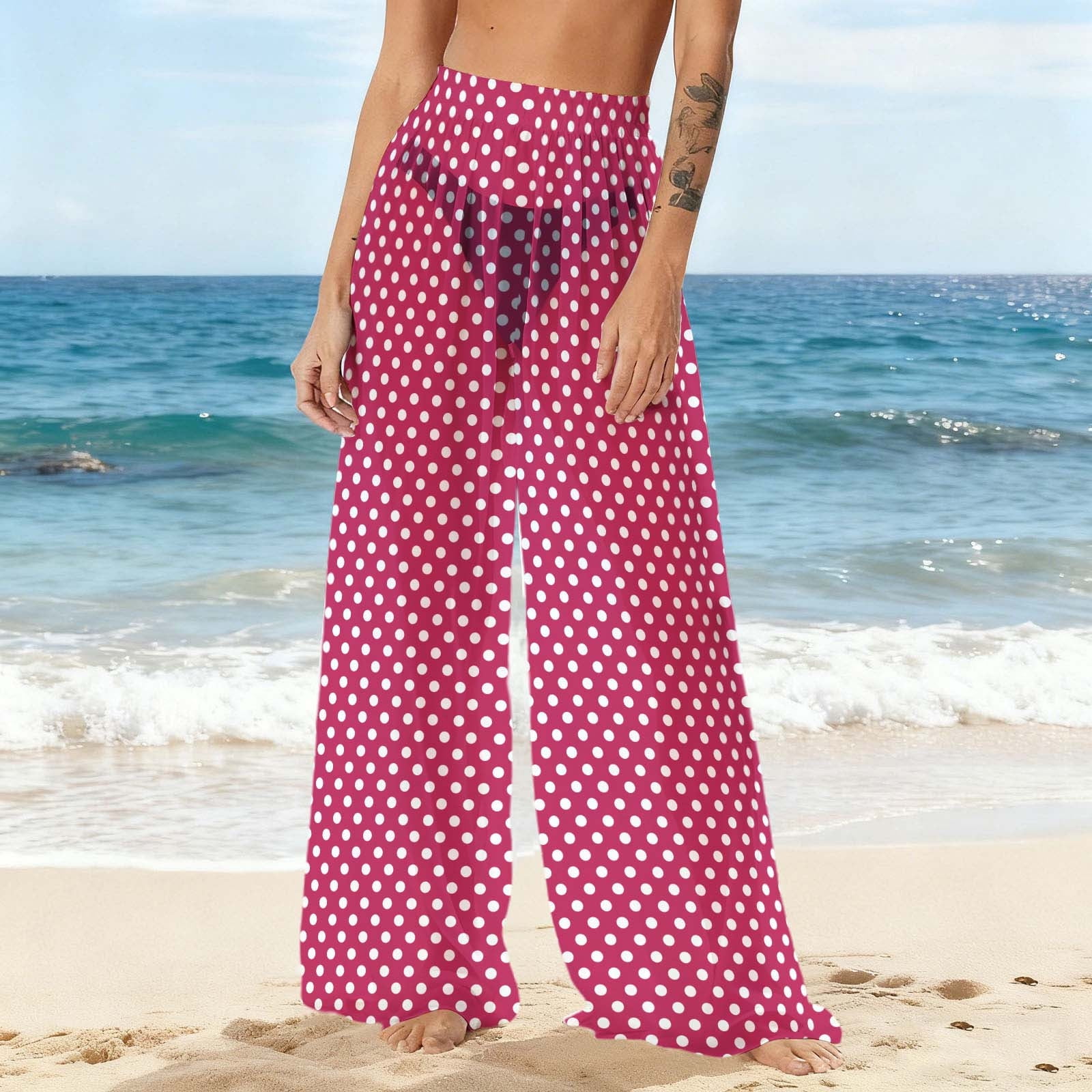 Gamivast Womens Swim Cover up Pants Polka-Dot Elastic Waist Beach ...