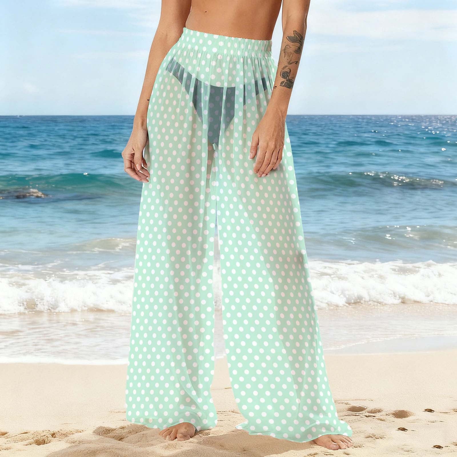 Gamivast Womens Swim Cover up Pants Polka-Dot Elastic Waist Beach ...