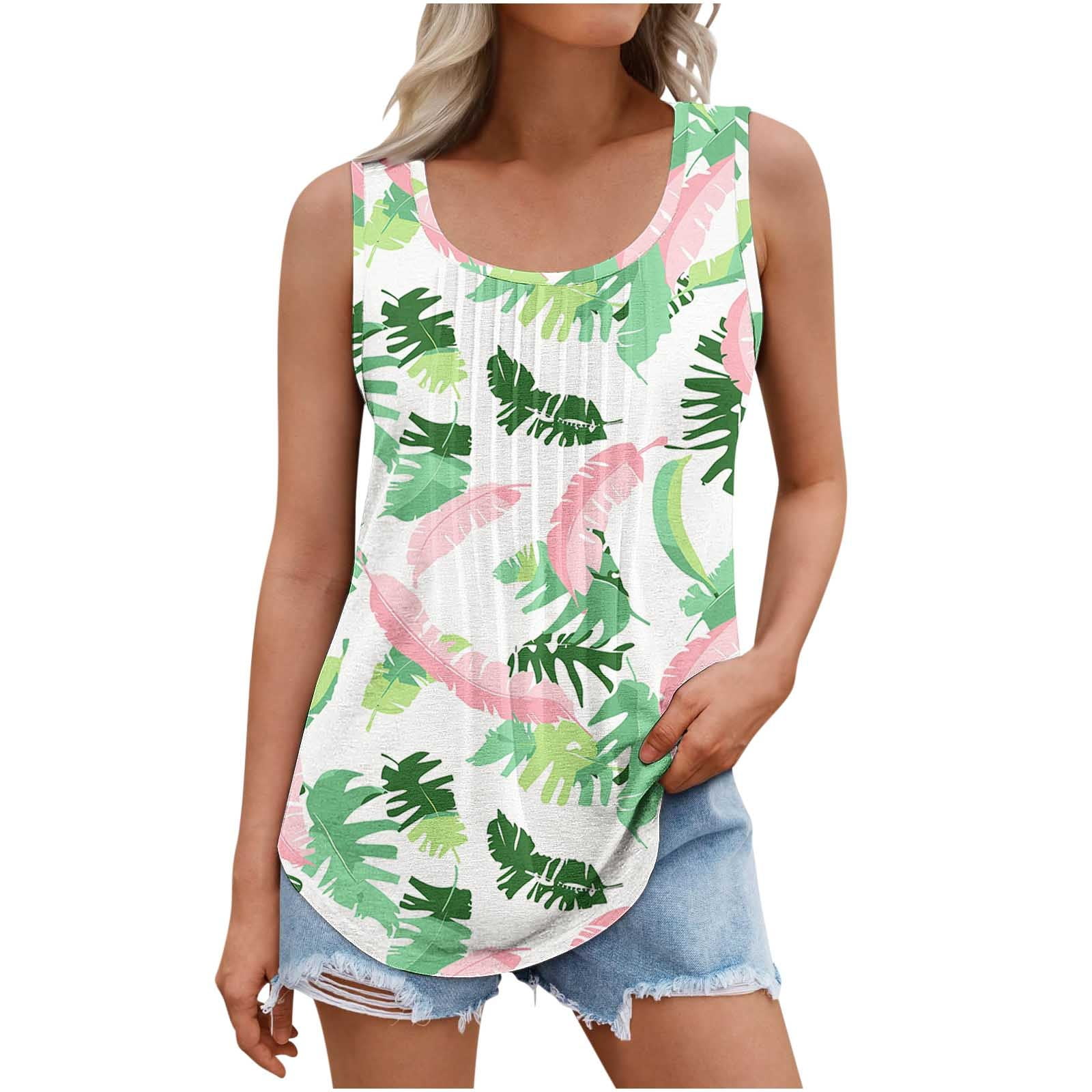Gamivast Womens Tank Tops Plus Size Floral Print Crew Neck Tees Loose ...
