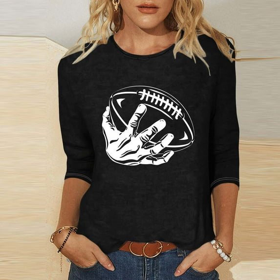 Gamivast Womens Tunic Tops Football Catching Hand Graphic 3/4 Sleeve T ...