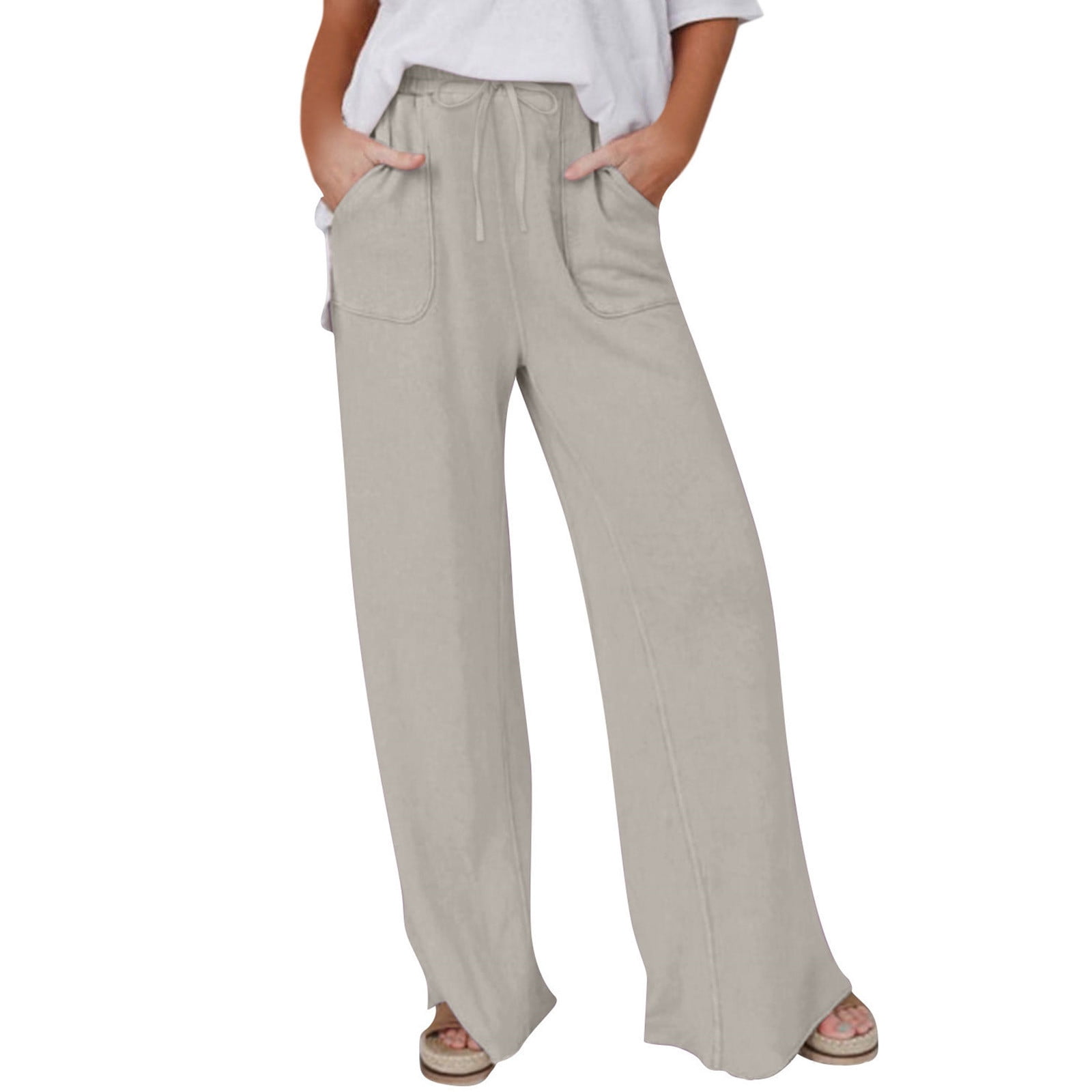 Gamivast extra long linen pants women tall high waisted pants wide leg ...