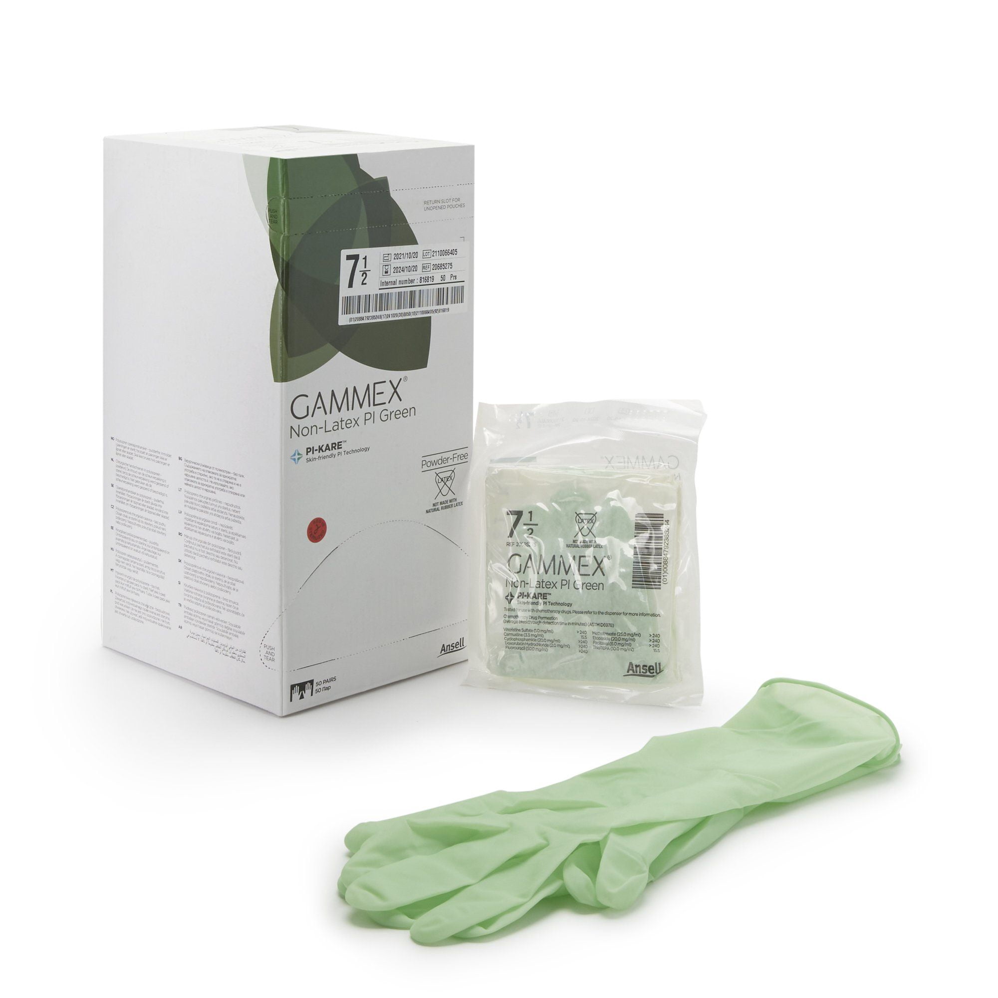 Gammex Non-Latex PI Green Polyisoprene Surgical Glove, Size 7.5, Light ...