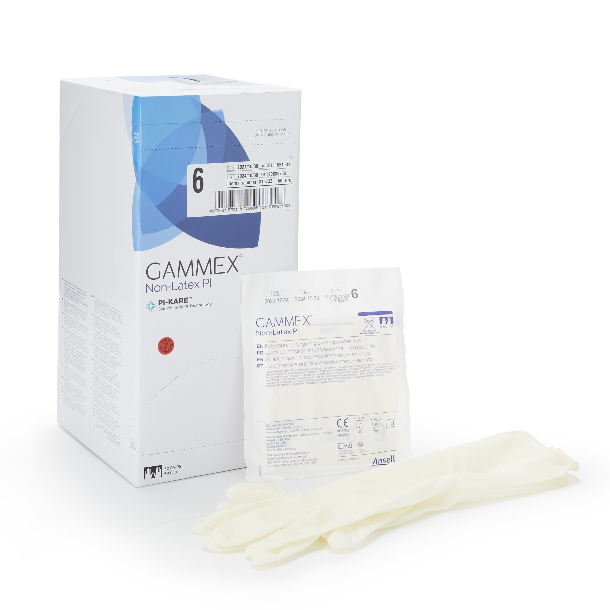 Gammex® Non-Latex PI Polyisoprene Surgical Glove, Size 6, White ...