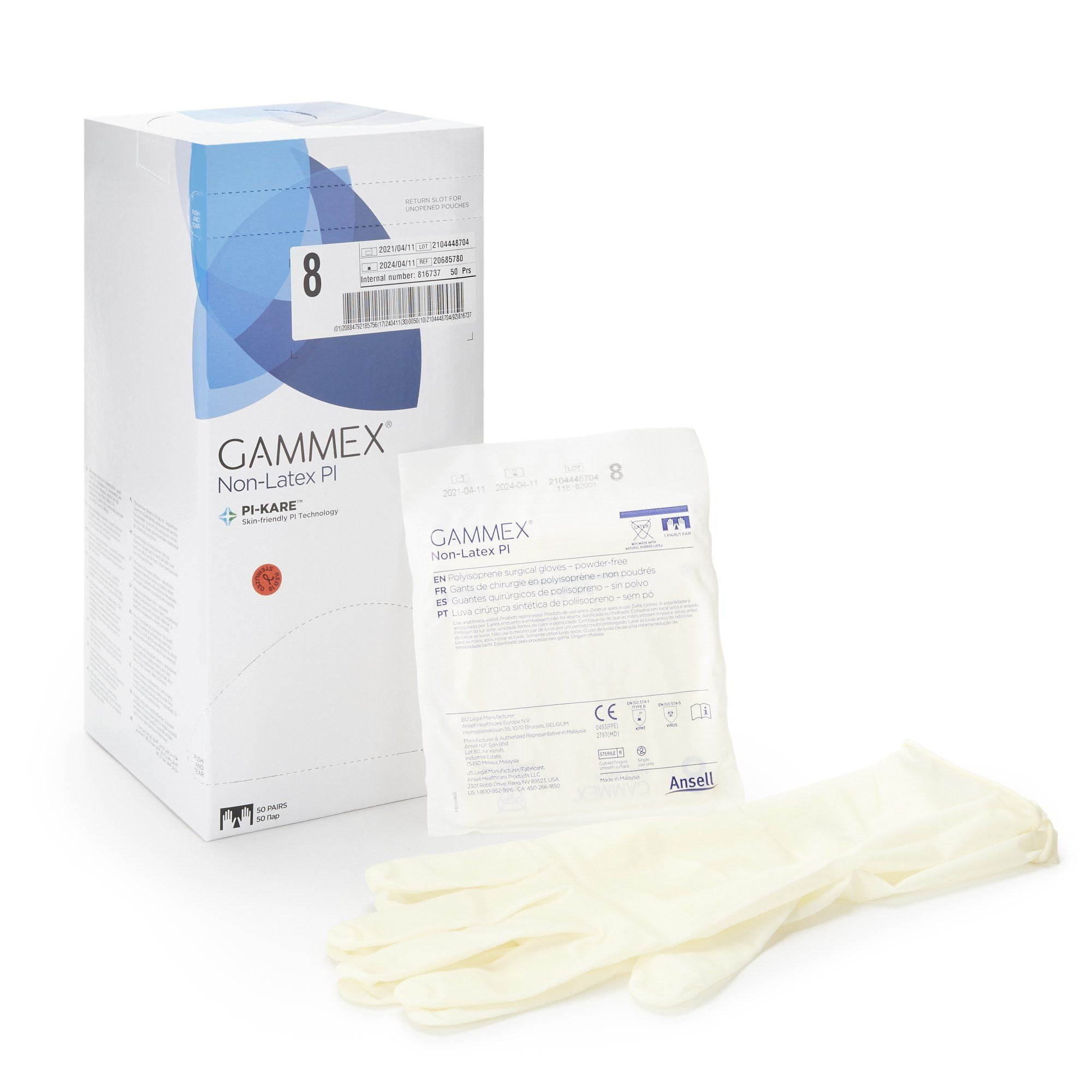 Gammex Non-Latex PI Polyisoprene Surgical Glove, Size 8, White (BX/50 ...