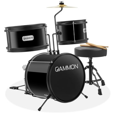 GP Percussion 3-Piece Complete Junior Drum Set, Metallic Silver ...
