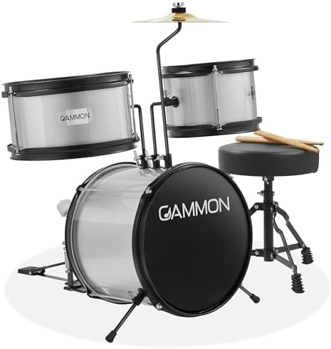 Gammon 3-Piece Junior Drum Set with Throne - Silver, Complete Beginner ...