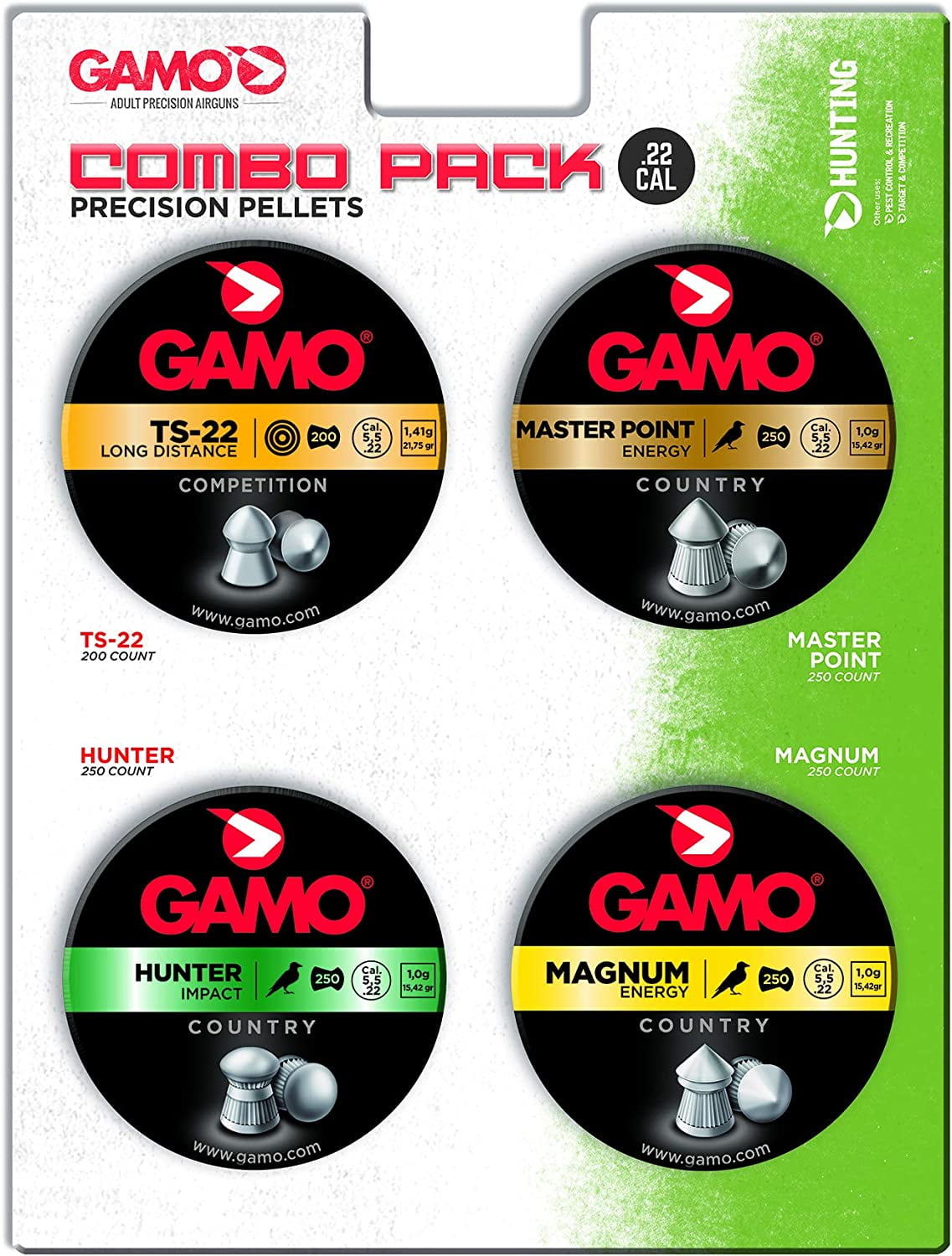Gamo Combo Pack Assorted Air Rifle Pellets, .22 Caliber (TS-22, Hunter, Magnum, Master Point ...